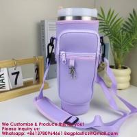 China Adjustable Strap Neoprene 40oz Water Bottle Carrier Sleeve Pouch Tumbler Cup Holder Sling Bag With Phone Pocket for sale