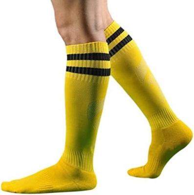 China 2023 Men's Striped Long Socks for Soccer and Baseball Spandex Polyester Cotton Blend for sale