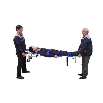 China Blue Aluminum Alloy Folding Stretcher 185x50x24cm Manual Foldable Canvas for Emergency Rescue for sale