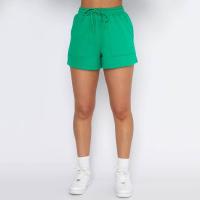 China OEM Green Cotton Sports Wear Elastic Waist Drawstring Women Running Shorts for sale