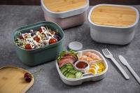 China Microwavable 2 in 1  Food Grade Square Salad Bowl with Inner Tray and Sauce Jar for sale