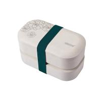 China Custom Logo and Pattern 1200ml Eco Stackable Double Bamboo Fiber Microwave Safe Bento Box for sale