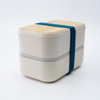 China Double Layer Bamboo Fiber Lunch Box with Cutlery and Movable Divider Blue Pink for sale