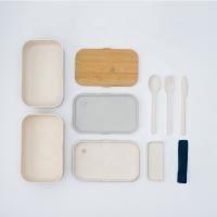 China Double Layer Bamboo Fiber Lunch Box with Cutlery and Movable Divider Blue Pink for sale
