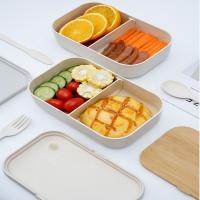 China Double Layer Bamboo Fiber Lunch Box with Cutlery and Movable Divider Blue Pink for sale