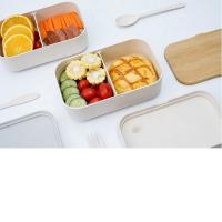 China Double Layer Bamboo Fiber Lunch Box with Cutlery and Movable Divider Blue Pink for sale