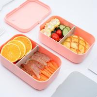 China Large Capacity Custom Printed Eco-friendly Double-Layer Lunch Box with PP Lid and Cutlery Set 2000ml for sale