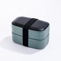 China Portable Dual Tier Eco-Friendly Banana Leaf Design BPA-Free Lunch Box with Cutlery Lid for sale