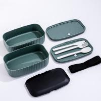 China Portable Dual Tier Eco-Friendly Banana Leaf Design BPA-Free Lunch Box with Cutlery Lid for sale