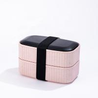 China Portable Dual Tier Eco-Friendly Banana Leaf Design BPA-Free Lunch Box with Cutlery Lid for sale