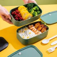 China Plastic Eco Food Grade Salad Lunch Box with Cutlery and Leak-proof Banana Leaf for sale
