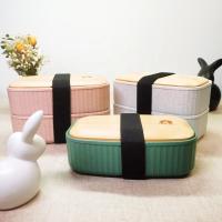 China Customized Color Dual Tier Bamboo Lid Lunch Box for Large Capacity Portable Bento Box for sale