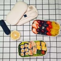 China Bamboo Fiber Eco-friendly Dual Tier Lunch Box for Picnic and Outdoor for sale