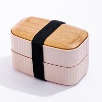 China Food Grade Bamboo Lid 2-Layer Lunch Box Custom Cutlery Microwave Safe for Pizza Great for sale