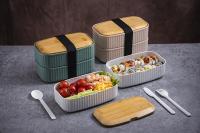 China 2-Layer Eco Fridge Food Container Set with Sustainable Bamboo Lid and Customized Logo for sale