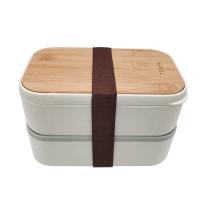 China 2-Layer BPA Free Food Grade Bamboo Lid Takeaway Custom Bento Lunch Box with Cutlery and Sauce Packet Space for sale