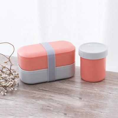 China Japanese Bento On-the-Go Double Layer Food Grade Lunch Box Set Eco Plastic BPA Free for sale