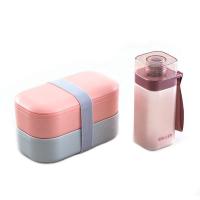 China Japanese Bento On-the-Go Double Layer Food Grade Lunch Box Set Eco Plastic BPA Free for sale