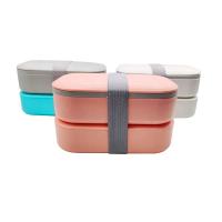 China UV Printing Double Layer Customized Plastic Bento Lunch Box with Divider and Cutlery for sale