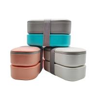 China UV Printing Double Layer Customized Plastic Bento Lunch Box with Divider and Cutlery for sale