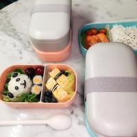 China UV Printing Double Layer Customized Plastic Bento Lunch Box with Divider and Cutlery for sale