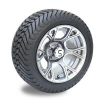 China Golf Cart 12'' Aluminum Alloy Wheel and 215/35-12 DOT Street Tire Assembly - Machined/Gunmetal for sale