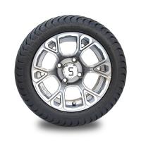 China Golf Cart 12'' Aluminum Alloy Wheel and 215/35-12 DOT Street Tire Assembly - Machined/Gunmetal for sale