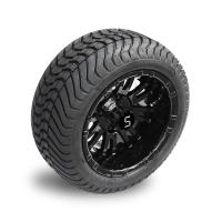 China 12'' Glossy Black Golf Cart Wheels And 215/35-12 Low Profile Tires Assembly for sale