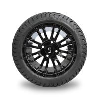 China 12'' Glossy Black Golf Cart Wheels And 215/35-12 Low Profile Tires Assembly for sale