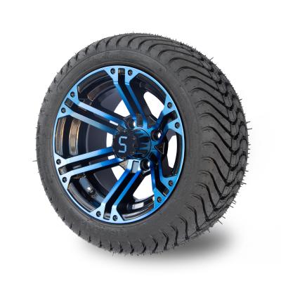China 12 Inch Golf Cart Rims And Tire Combo Blue Glossy Black 4 / 101.6 PCD for sale