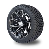 China Machined Gloss Black Golf Cart Wheel And Tire Combo 215/35-12 Low Profile DOT Tyres 4 Set for sale