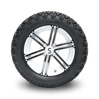 China Golf Cart 14'' Black/White Rims And 22x10-14'' All Terrain Tires, Wheel Nuts and Center Caps Included for sale