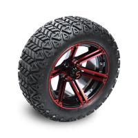 China 14 Inch Golf Cart Red/Glossy Black Wheels And 22x10-14'' DOT All Terrain Tires Assembly for sale