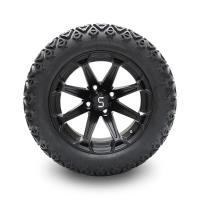 China Golf Cart 14'' Matte Black Wheels And 22x10-14 DOT High Profile Tires Including Wheel Nuts and Center Caps for sale
