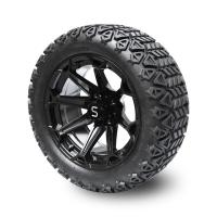 China Golf Cart 14 Inch Glossy Black Wheels and 22x10-14 DOT Tires with Center Cap and Lug Nuts for sale