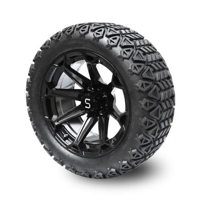 China Golf Cart 14 Inch Glossy Black Wheels and 22x10-14 DOT Tires with Center Cap and Lug Nuts for sale