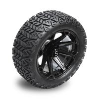 China Golf Cart 14 Inch Glossy Black Wheels and 22x10-14 DOT Tires with Center Cap and Lug Nuts for sale