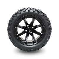 China Golf Cart 14 Inch Glossy Black Wheels and 22x10-14 DOT Tires with Center Cap and Lug Nuts for sale