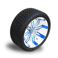 China 14'' Blue/Glossy White Wheels And 225/30-14 Tires Assembly Electrophoresis Paint for sale
