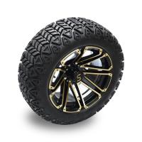 China Golf Cart 14'' Gold/Glossy Black Rims And 22*10-14 DOT Off-Road Tire Lift Required for sale