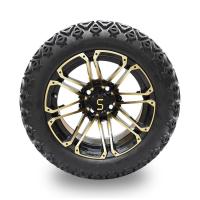 China Golf Cart 14'' Gold/Glossy Black Rims And 22*10-14 DOT Off-Road Tire Lift Required for sale