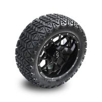 China 14'' Golf Cart Glossy Black Wheels And 22'' All Terrain Tires with Lug Nuts and Center Caps for sale