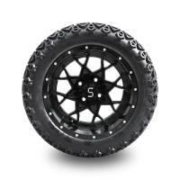 China 14'' Golf Cart Glossy Black Wheels And 22'' All Terrain Tires with Lug Nuts and Center Caps for sale