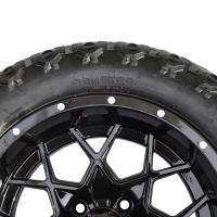 China 14'' Golf Cart Glossy Black Wheels And 22'' All Terrain Tires with Lug Nuts and Center Caps for sale