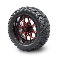 China Golf Cart 14 Inch Red/Glossy Black Wheels And 22 Inch Tires Combo for sale