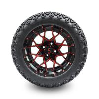 China Golf Cart 14 Inch Red/Glossy Black Wheels And 22 Inch Tires Combo for sale