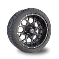 China 14 Inch Matte Black Golf Cart Rims And Tire Combo 225/30-14 Street DOT 101.6 PCD for sale