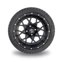 China 14 Inch Matte Black Golf Cart Rims And Tire Combo 225/30-14 Street DOT 101.6 PCD for sale