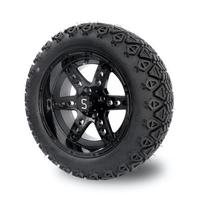 China DOT 14 Inch Golf Cart Wheels And Tires 22x10-14 All Terrain Gloss Black 6 Spokes for sale
