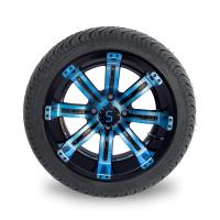 China 225/30-14 DOT 14 Inch Golf Cart Wheel And Tire Combo Blue / Glossy Black Wheels 101.6 PCD for sale